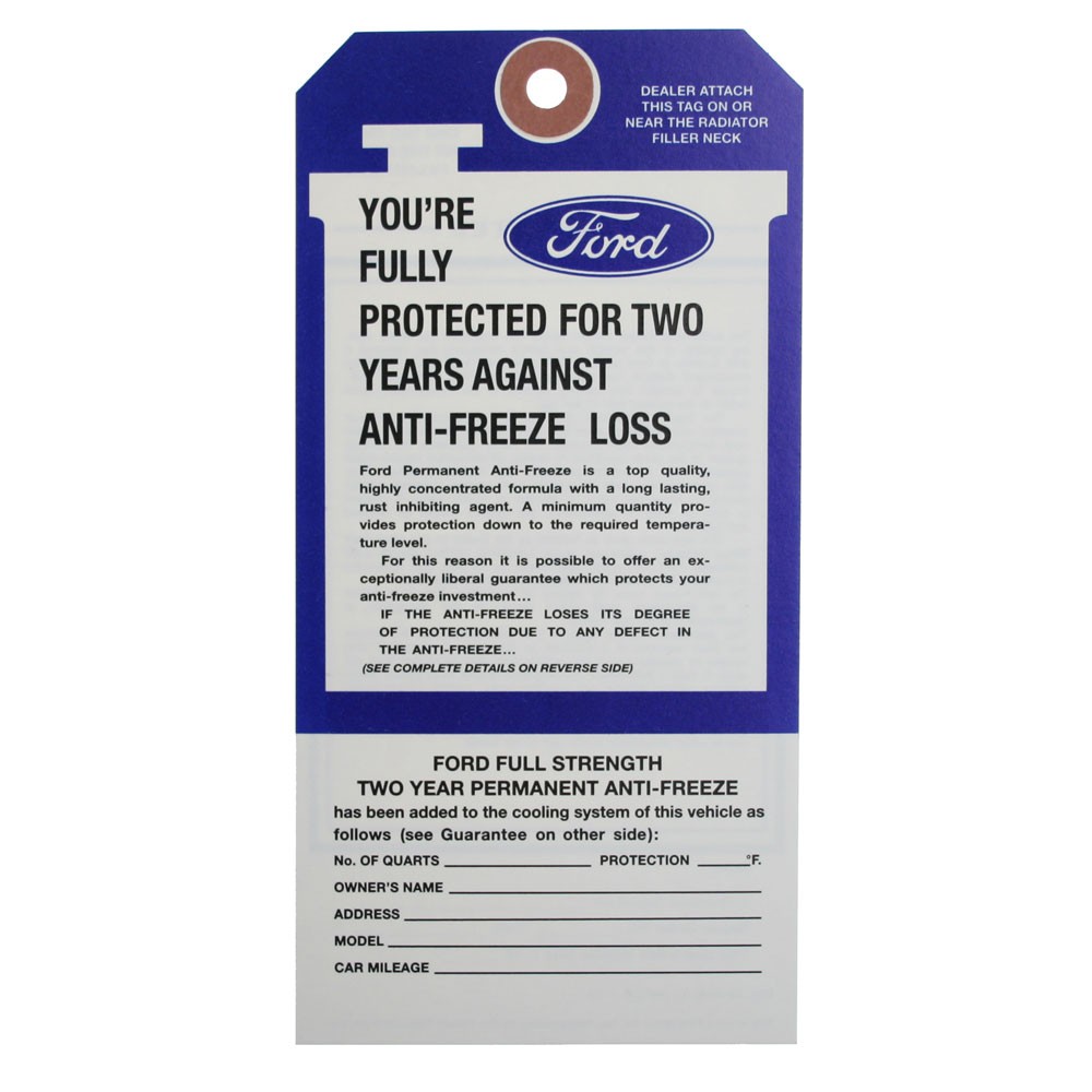 1967-72 Ford Anti Freeze Tag Decal - Autoware
