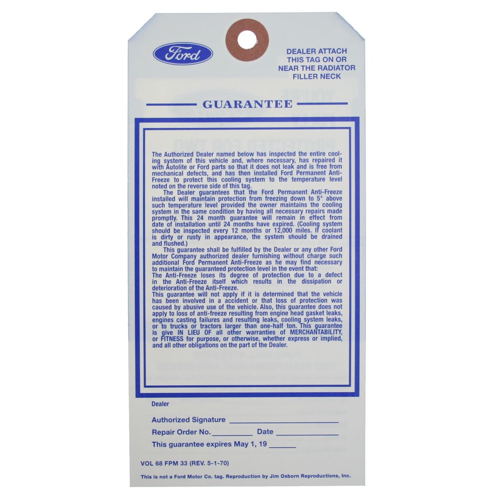 1967-72 Ford Anti Freeze Tag Decal - Autoware