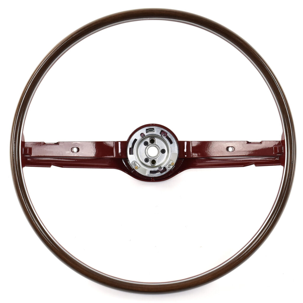 1968 Steering Wheel, 2-Spoke Deluxe Woodgrain Red - Autoware
